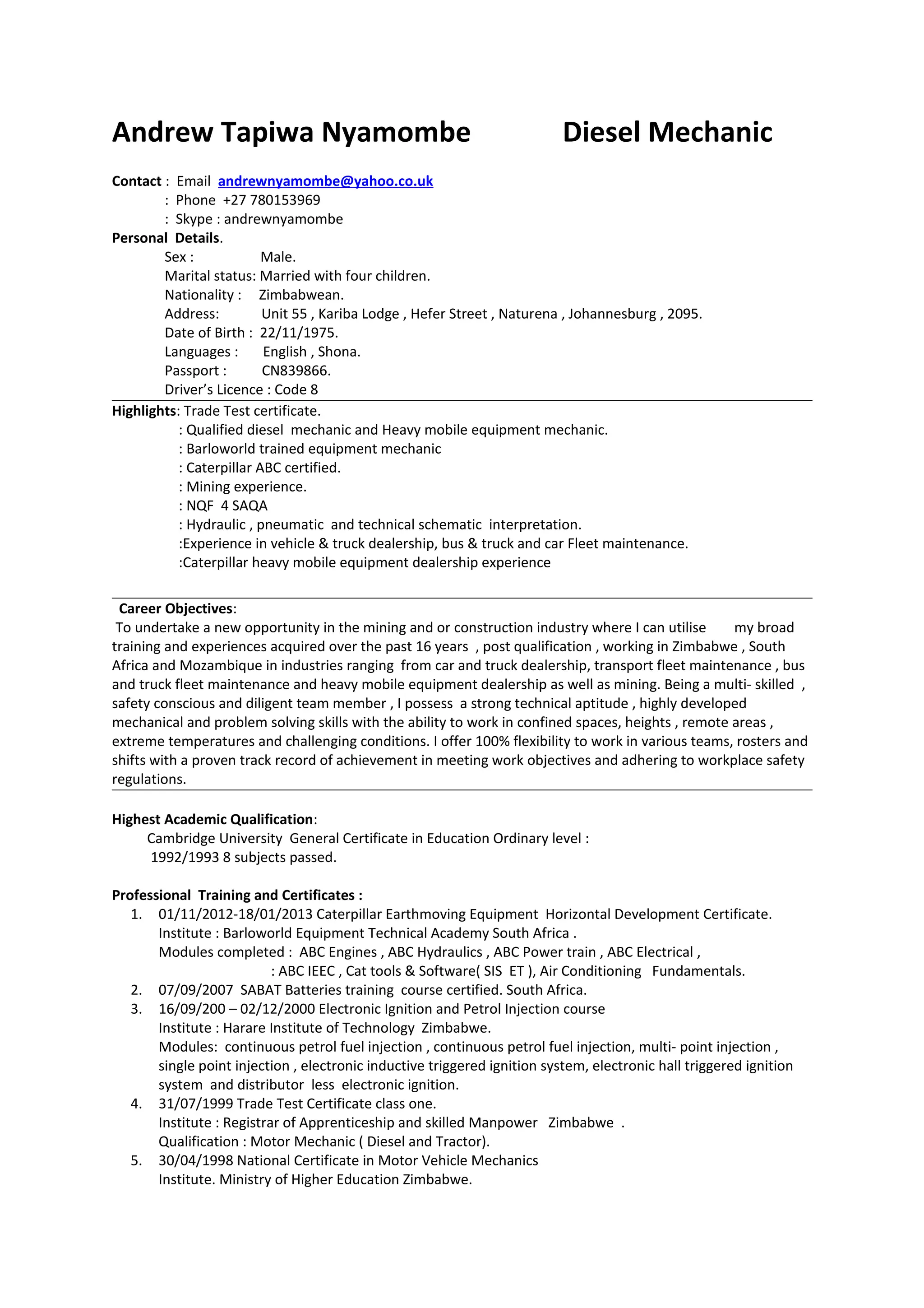 Andrew T Nyamombe cv 1 | DOC