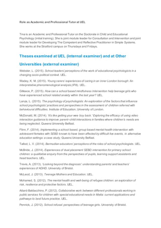 Role as Academic and Professional Tutor at UEL | PDF