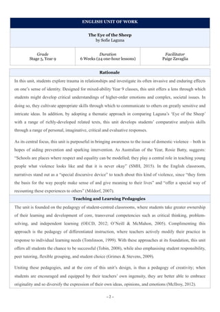 Unit of Work - The Eye of the Sheep (Sophie Laguna) | PDF