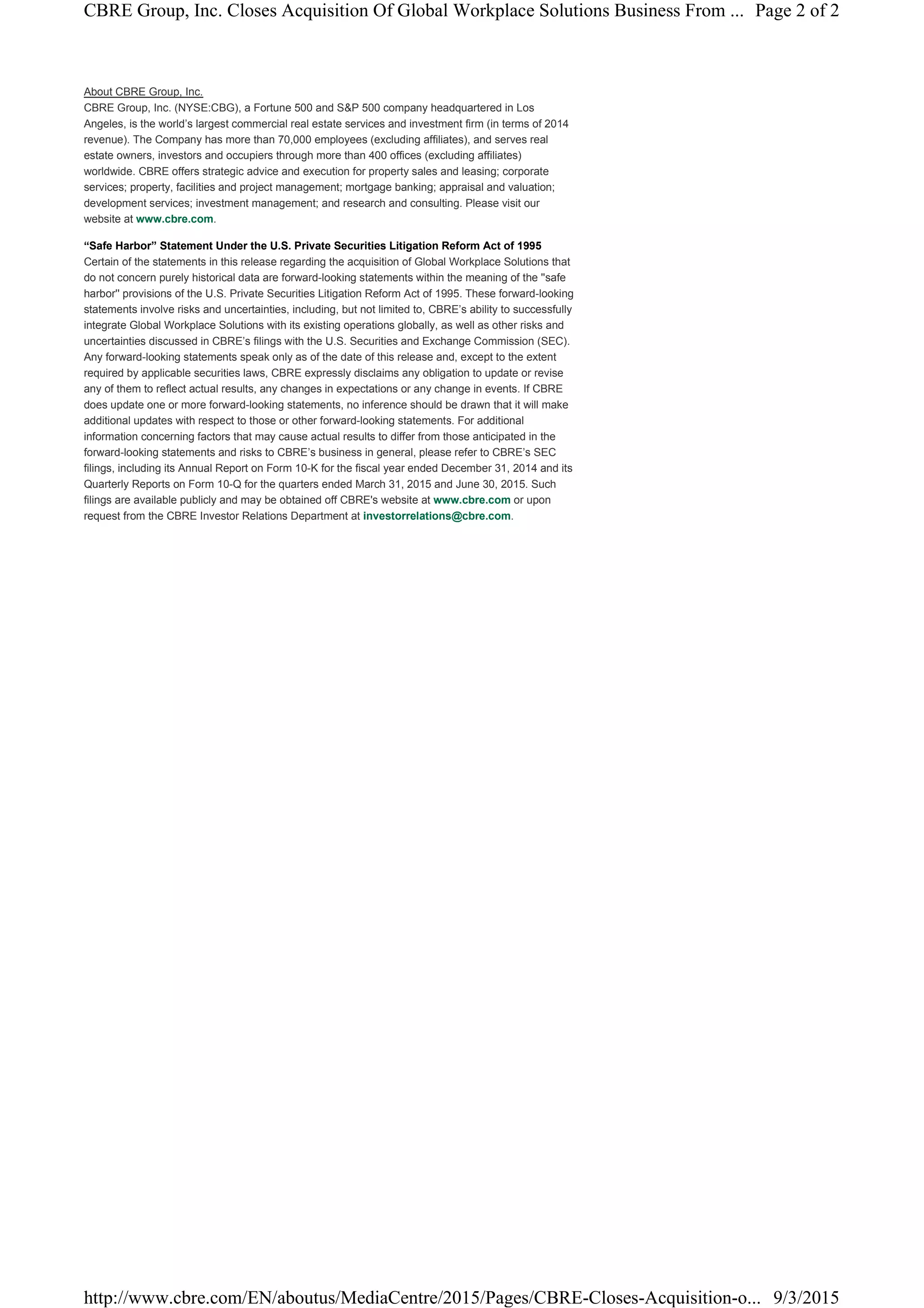 CBRE-News Release | PDF