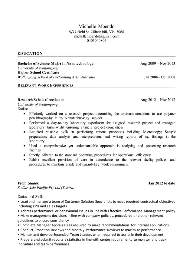 Michelle's Resume......... | DOCX | Chemistry | Science