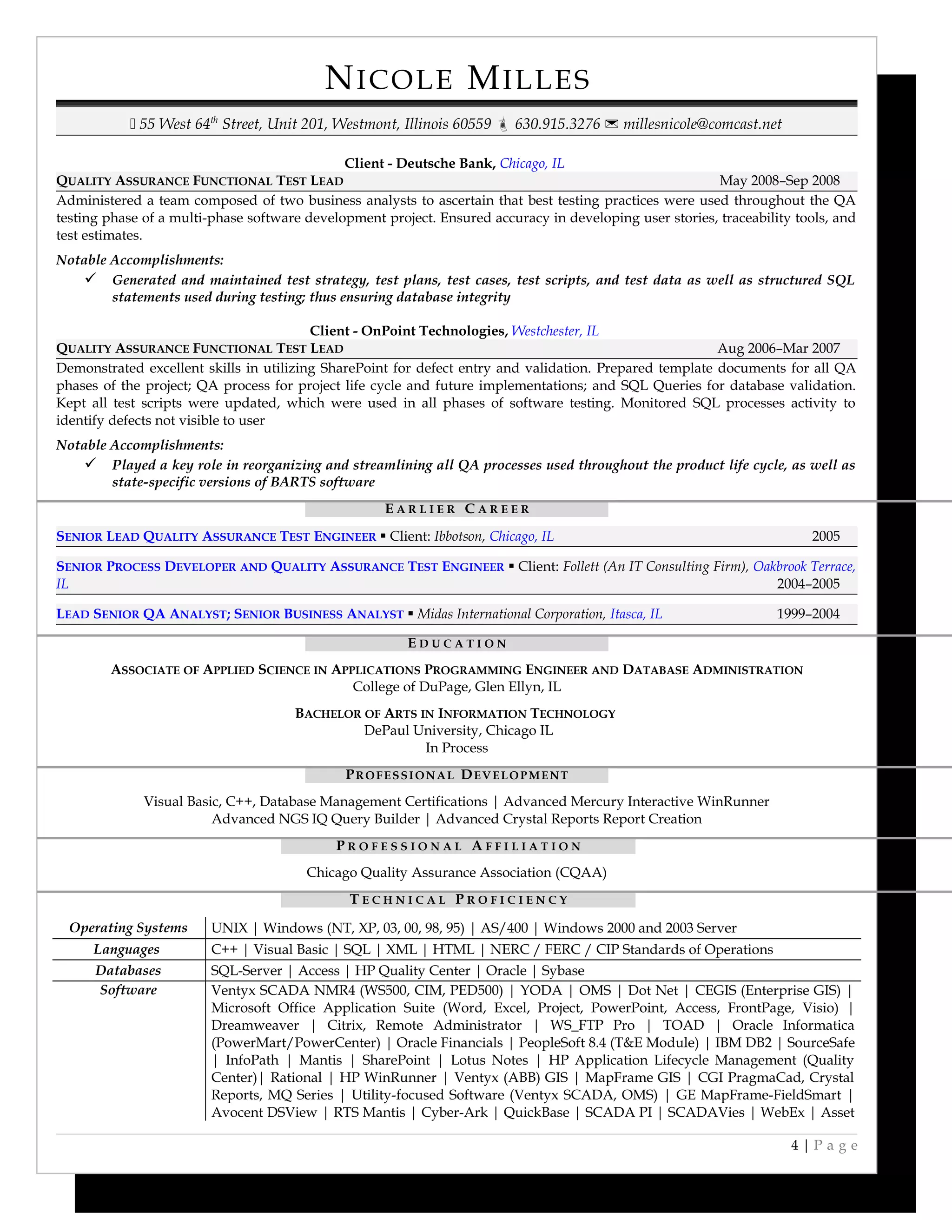 NicoleMillesResumeQA_Mgr | DOC | IT and Internet Support | Internet