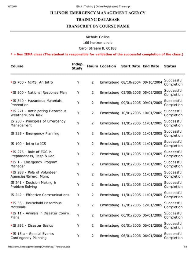 IEMA Training Transcript COLLINS 062014 | PDF