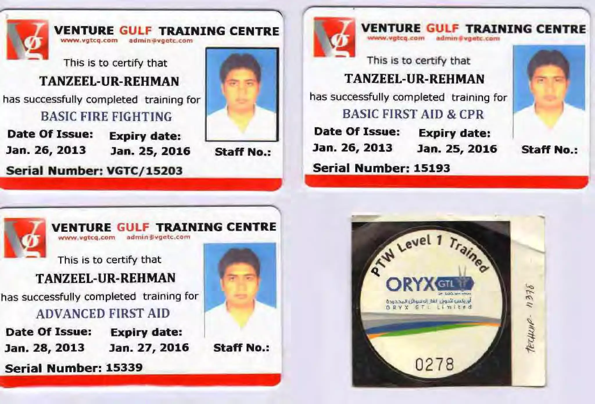 QATAR Plants ID Cards & Professional Trainings Certificate | PDF