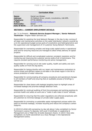 Daniel Lee Whelan CV 2015 | DOC