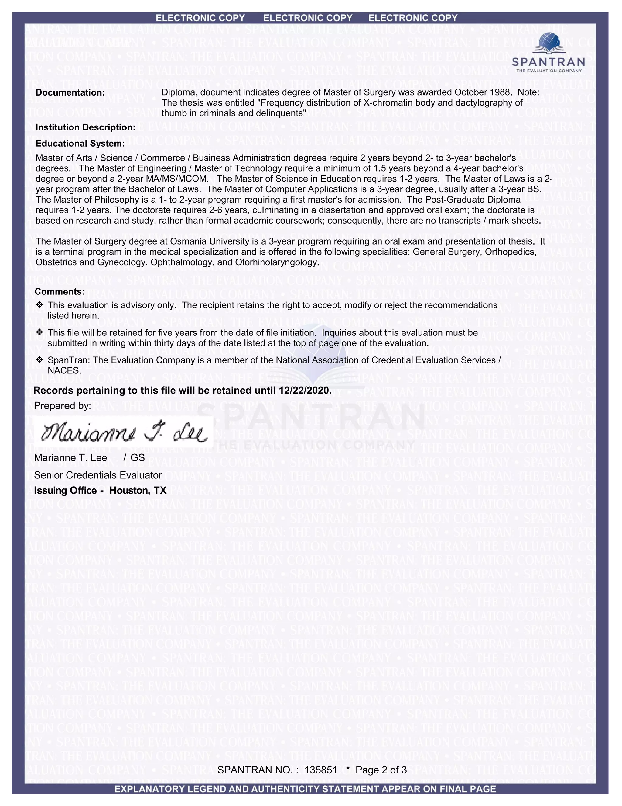 evaluation SPANTRAN MBBS & M.S.ANATOMY | PDF