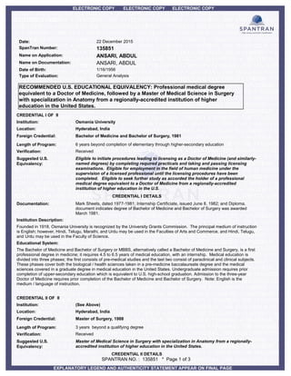 evaluation SPANTRAN MBBS & M.S.ANATOMY | PDF