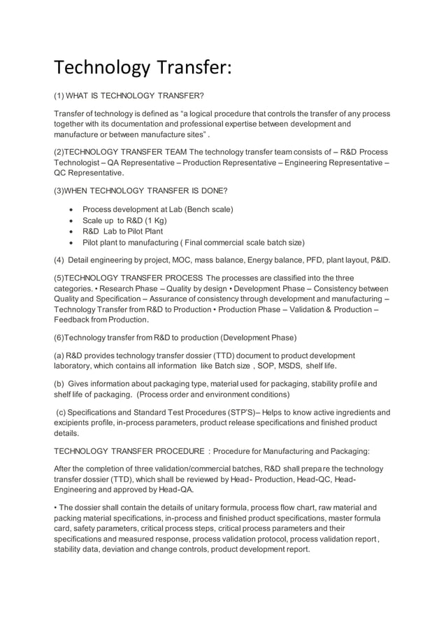 Technology transfer | DOCX | Manufacturing Industry | Industries