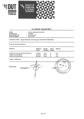 Ngoveni FG Academic Transcript | PDF