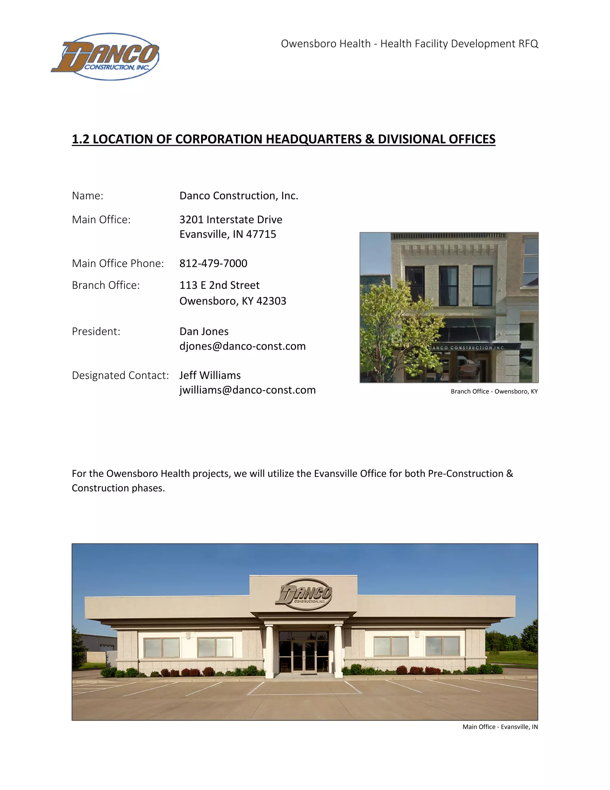 Owensboro Health Facility Development RFQ - Danco Construction | PDF