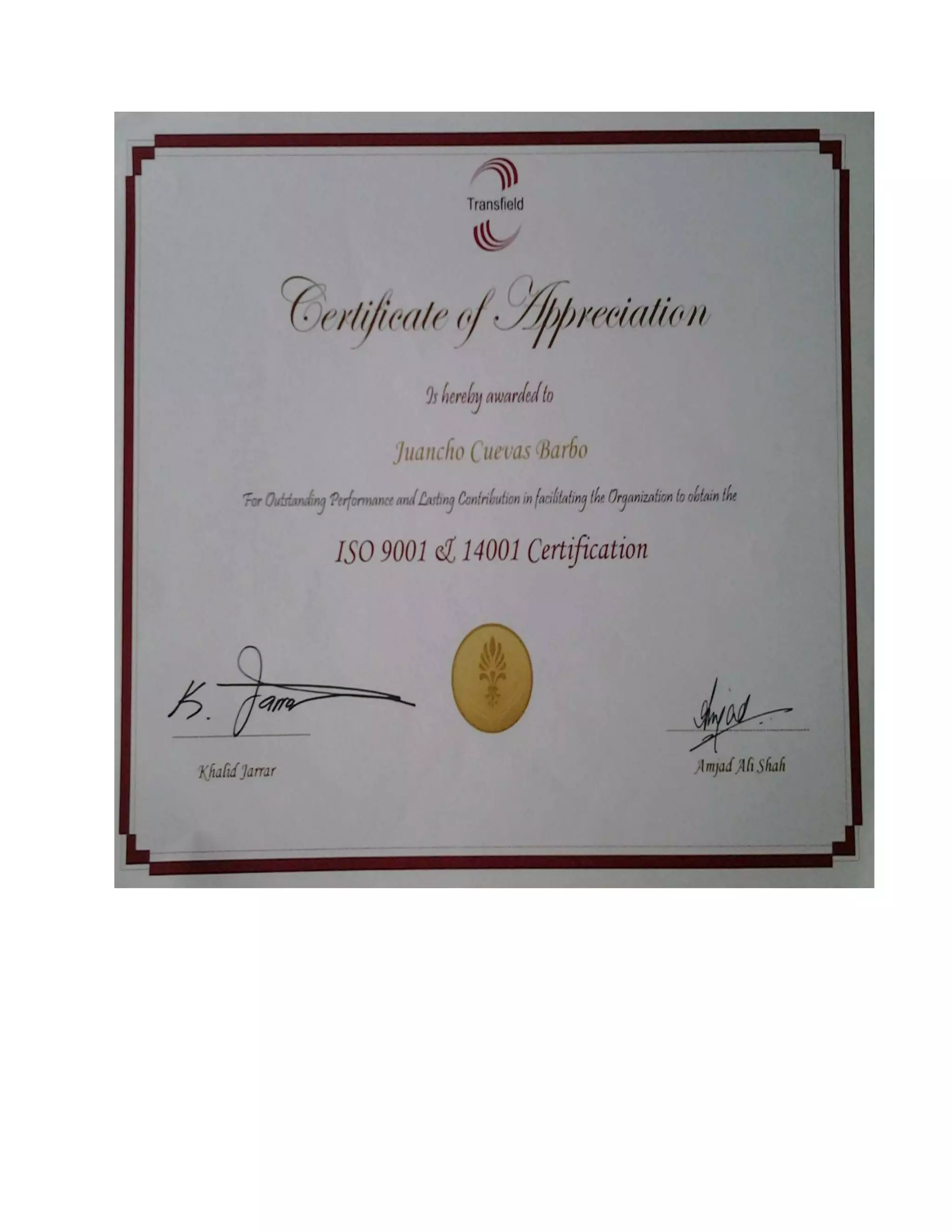 QMS & EMS CERTIFICATE OF RECOGNITION | PDF