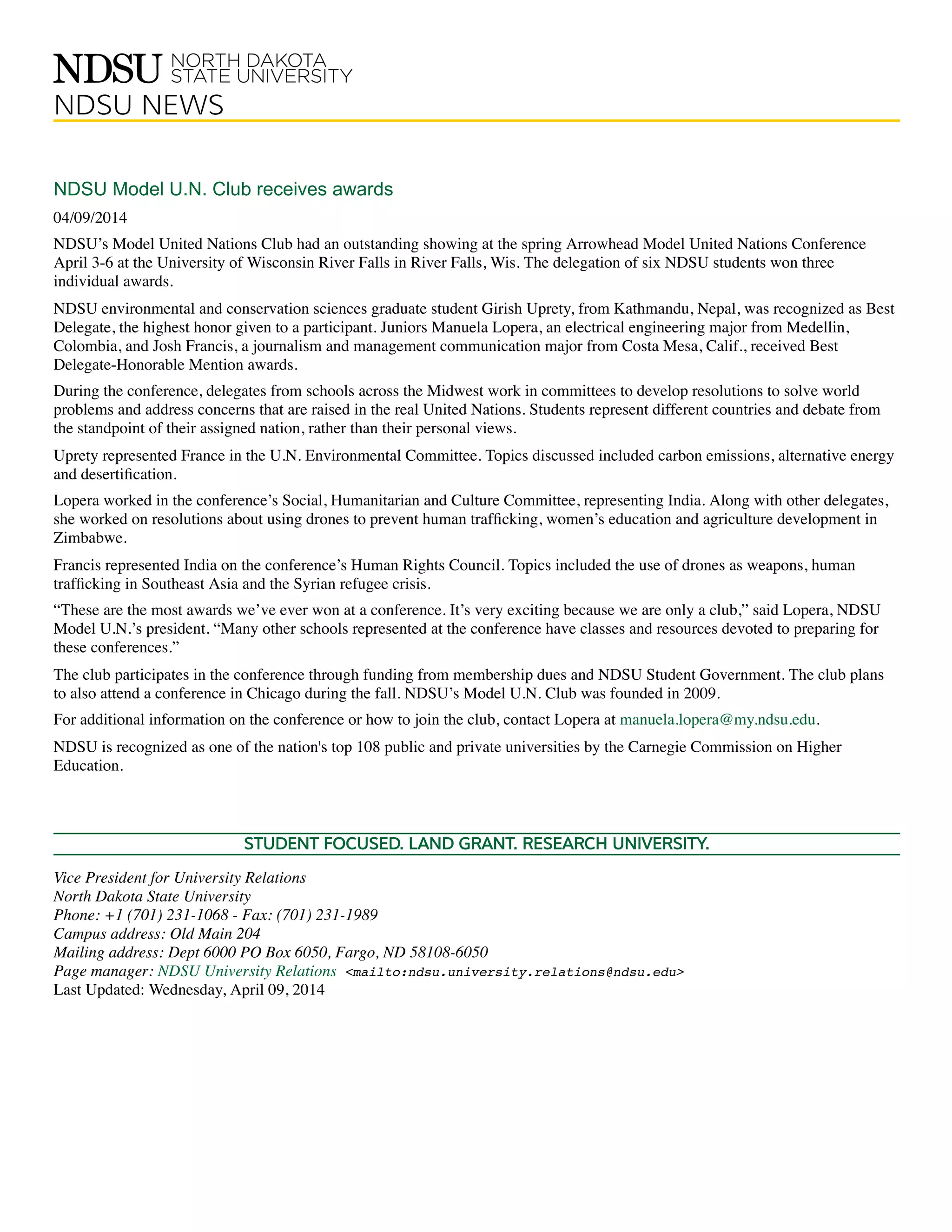 NDSU Model U.N | PDF