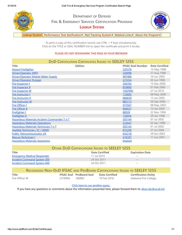 DoD Fire & Emergency Services Program Certification | PDF