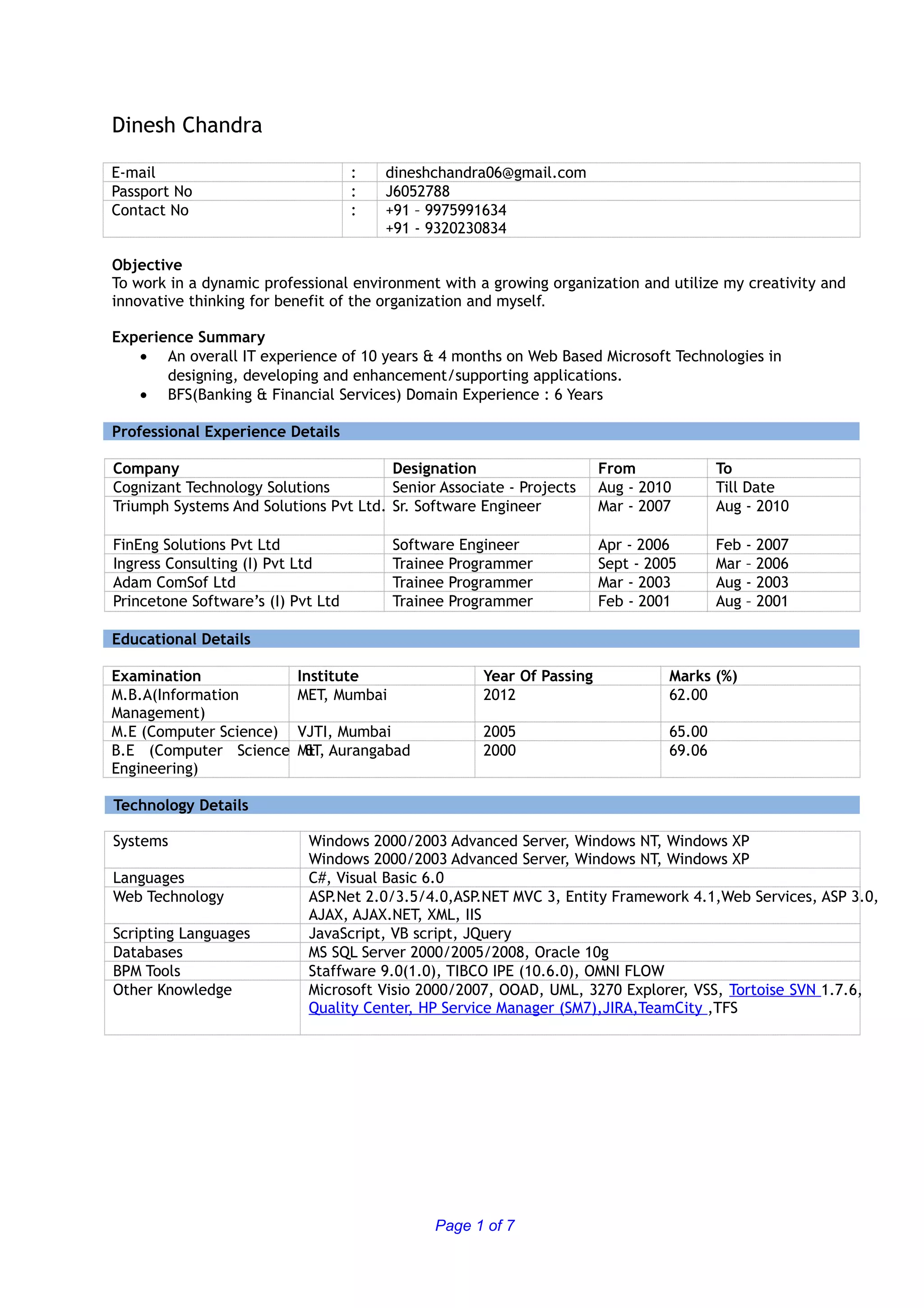 Dinesh Chandra CV | PDF