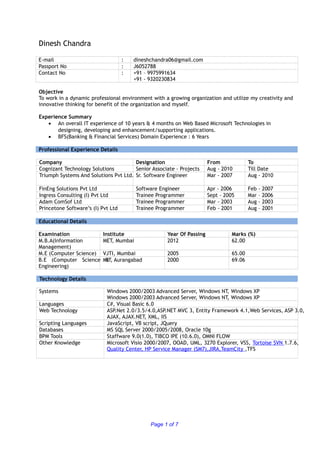 Dinesh Chandra CV | PDF