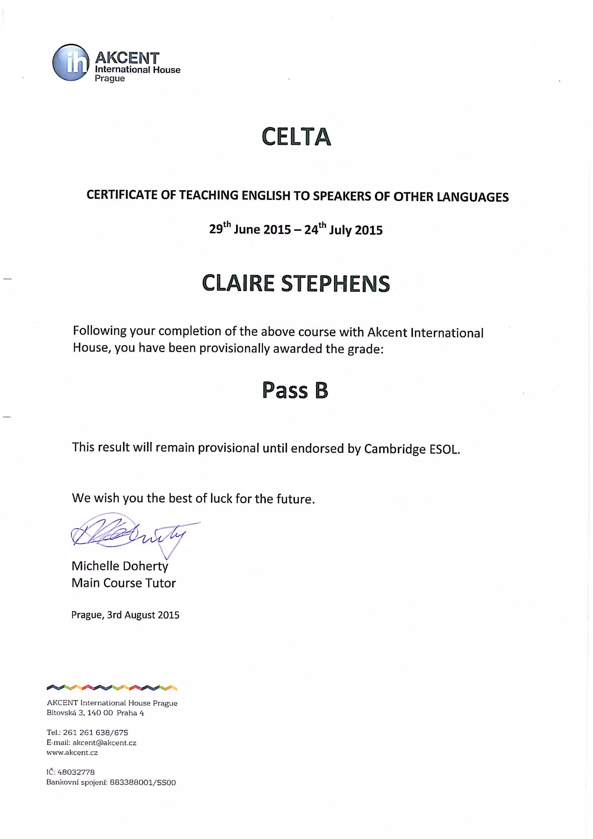 CELTA grade Claire Stephens | PDF