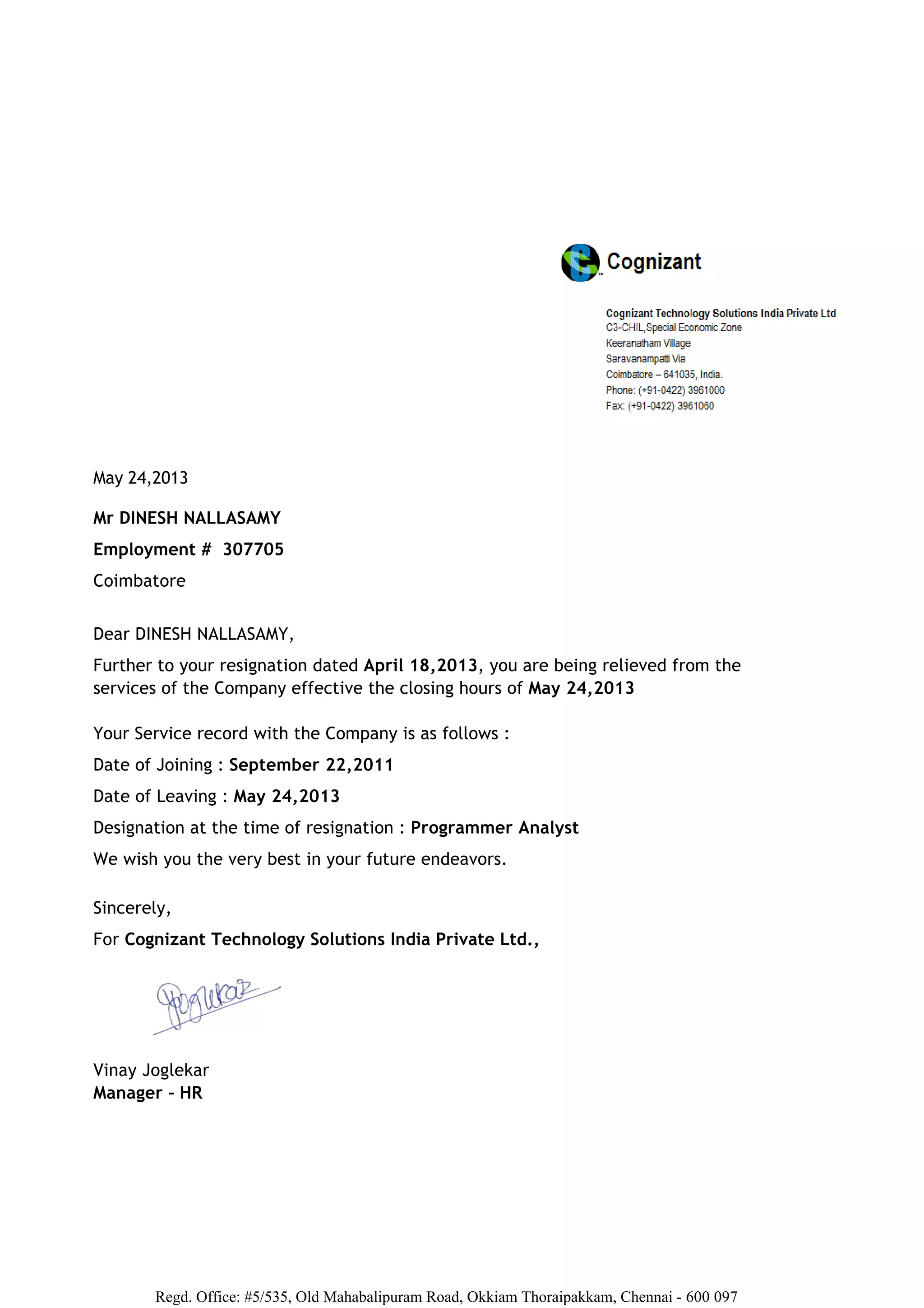Cognizant Experience | PDF