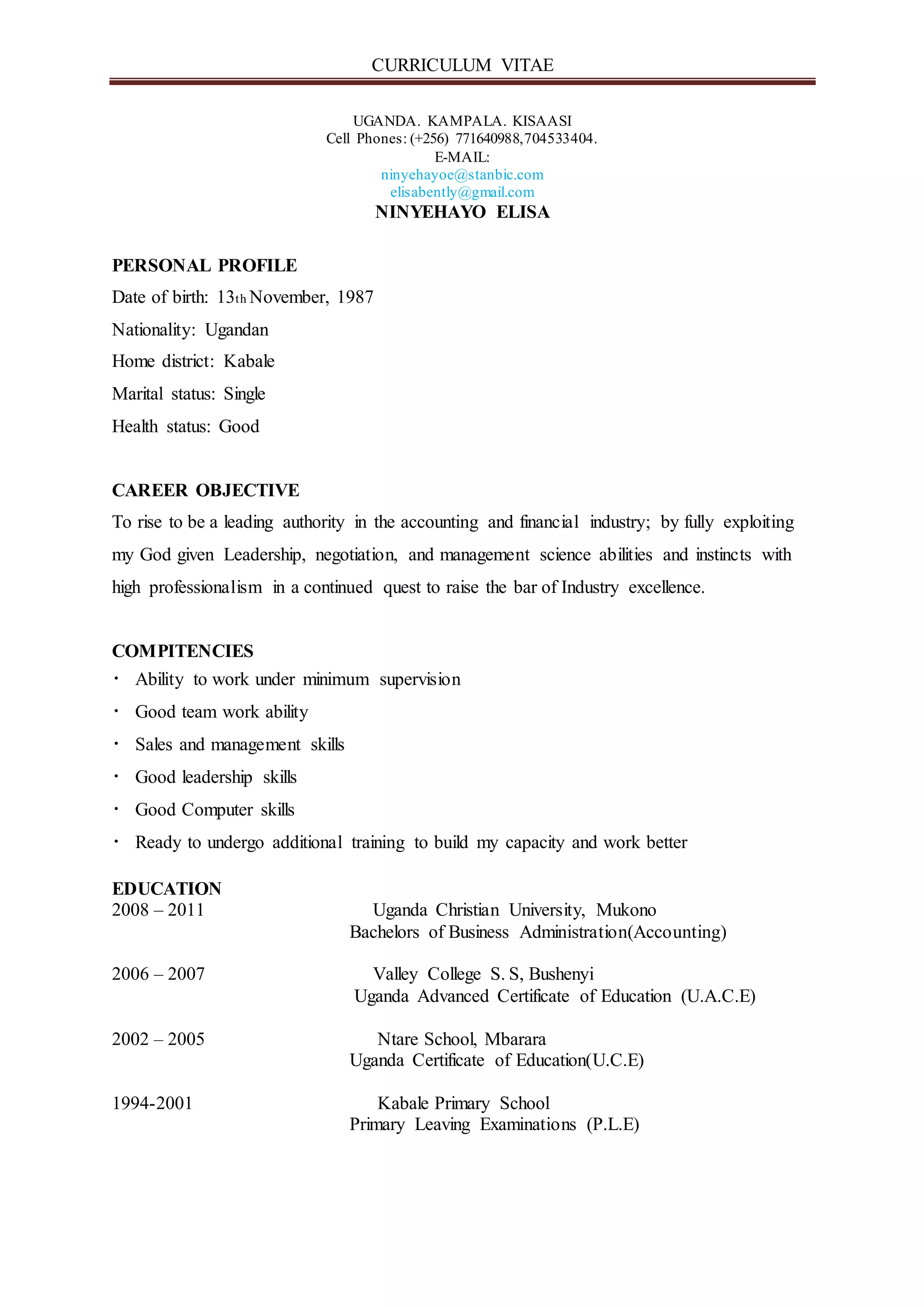 Ninyehayo elisa cv | DOCX