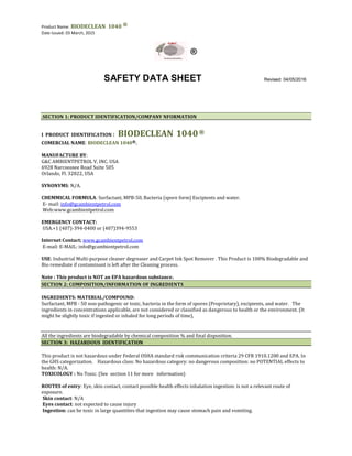 MSDS Biodeclean 1040 English | PDF