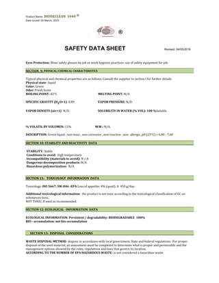 MSDS Biodeclean 1040 English | PDF
