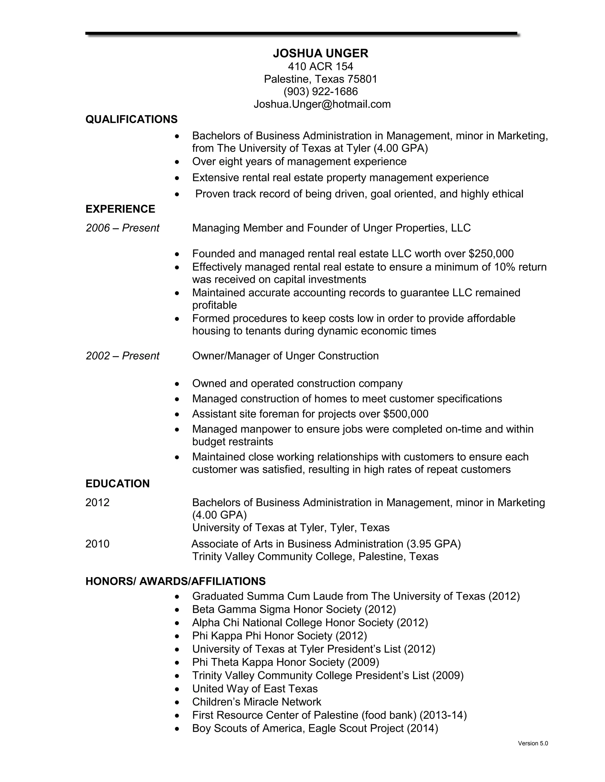 Resume 2014 Version 5.0 | DOCX
