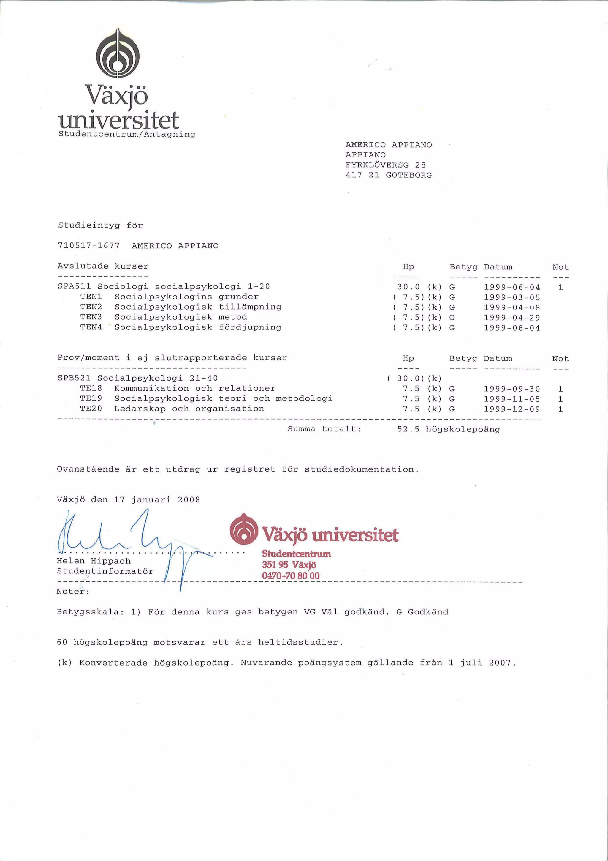 växjö socialpsykologi intyg | PDF