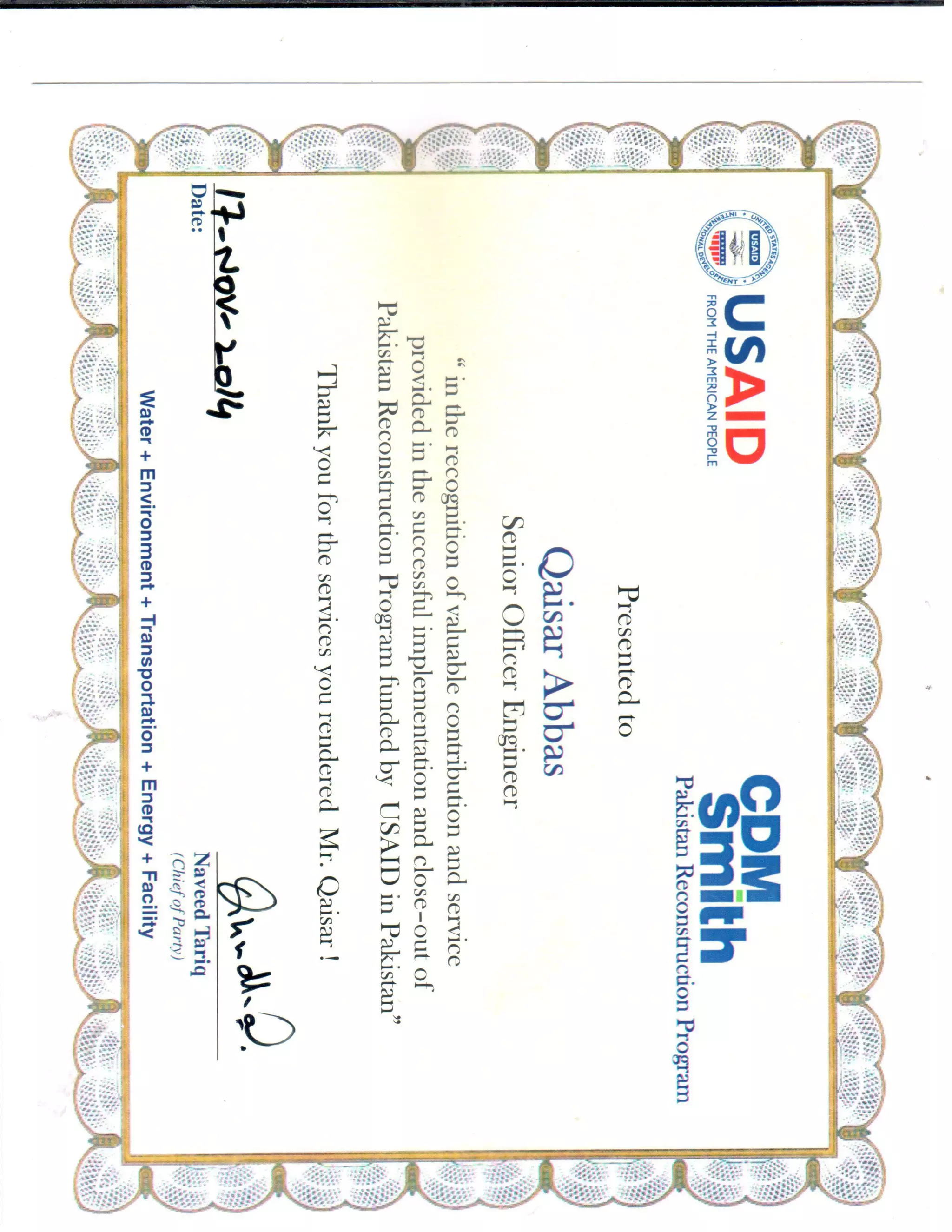 Certificate of Closeout of Pakistan Reconstruction Program | PDF