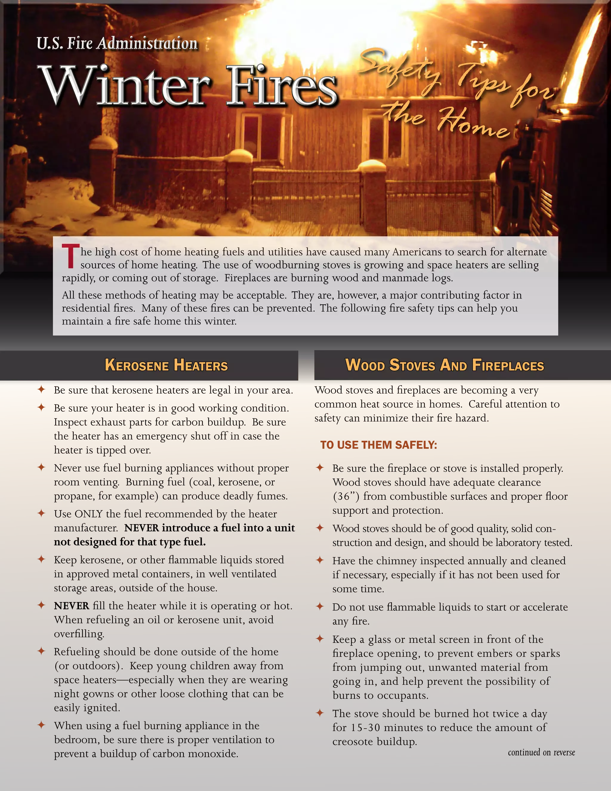 Winter Fire Safety - Safety Tips For Your Home | PDF