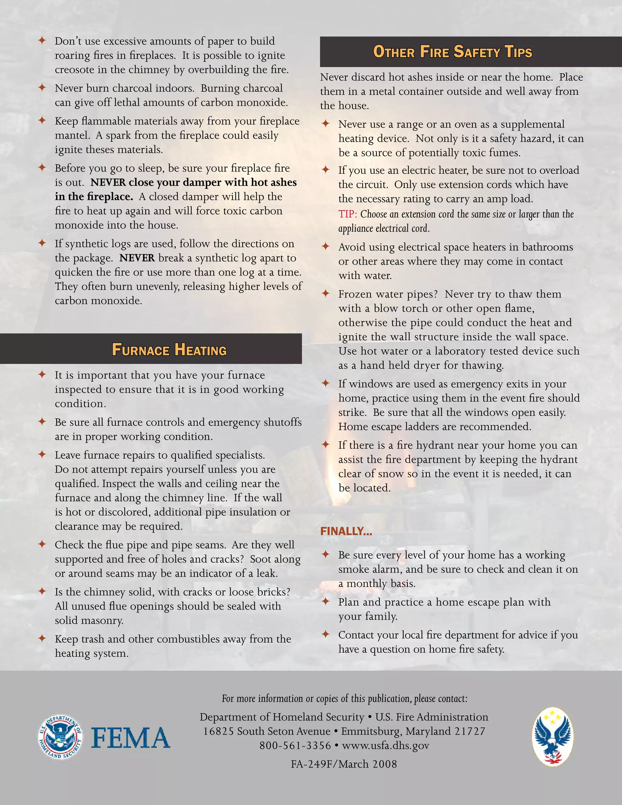 Winter Fire Safety - Safety Tips For Your Home | PDF