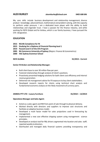 Resume of Alex Burley Sales | PDF