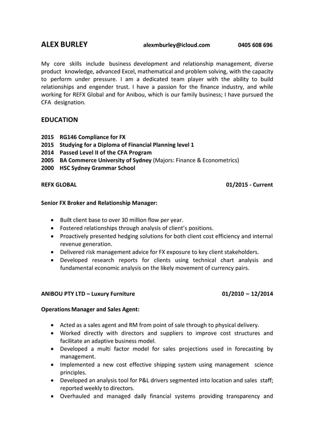 Resume of Alex Burley Sales | PDF