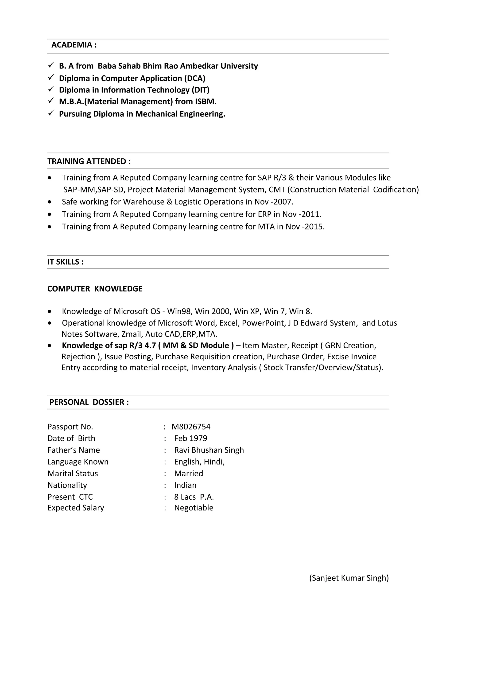 Sanjeet CV 2016 | DOC