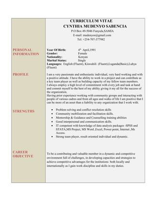 CYNTHIA MUDENYO CV UPDATE | DOC