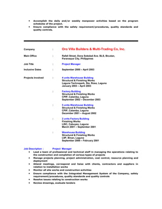 CV OF MVV | DOC | Construction Industry | Industries