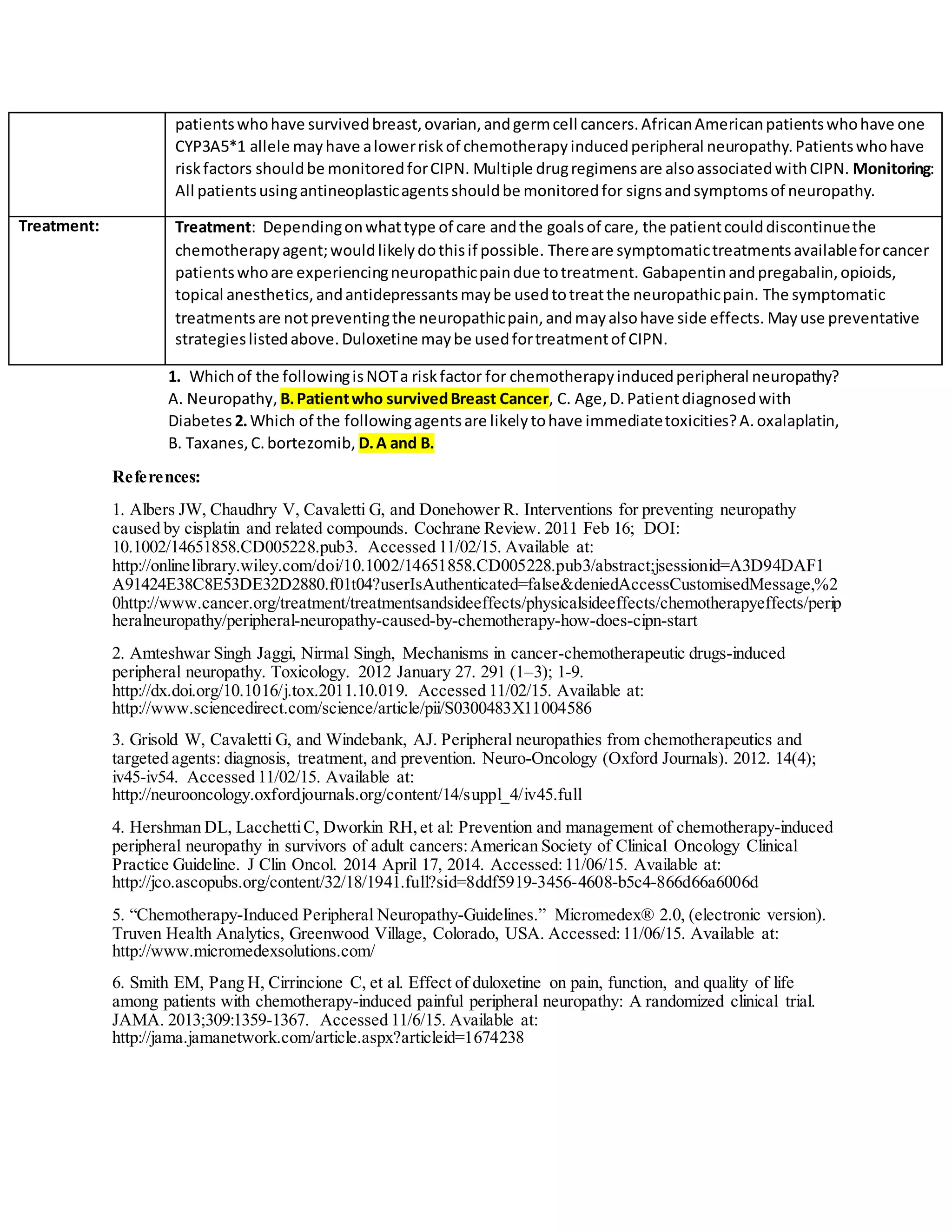 Chemotherapy Induced Peripheral Neuropathy Handout | DOCX