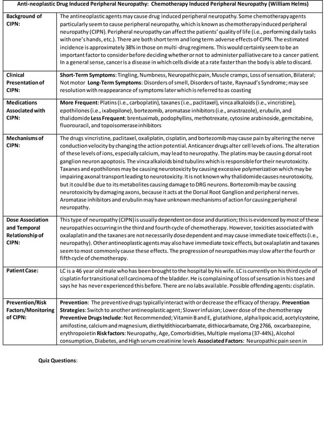 Chemotherapy Induced Peripheral Neuropathy Handout | DOCX