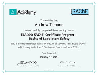 BASICS OF LABORATORY SAFETY CERTIFICATE - ANDREW TILMANN | PDF