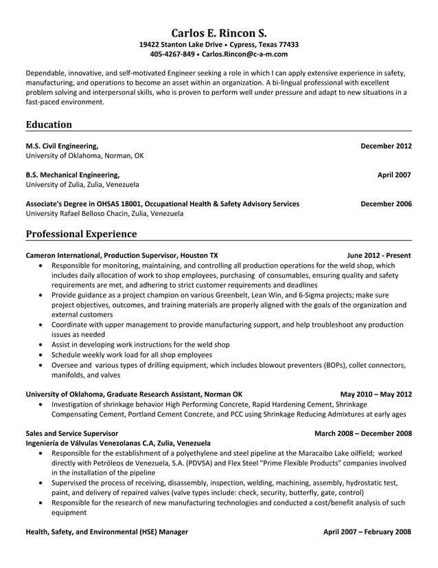 Carlos Rincon Resume | DOC