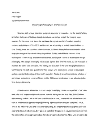 Unix Design Philosophy | DOCX | Operating Systems | Computer Software ...