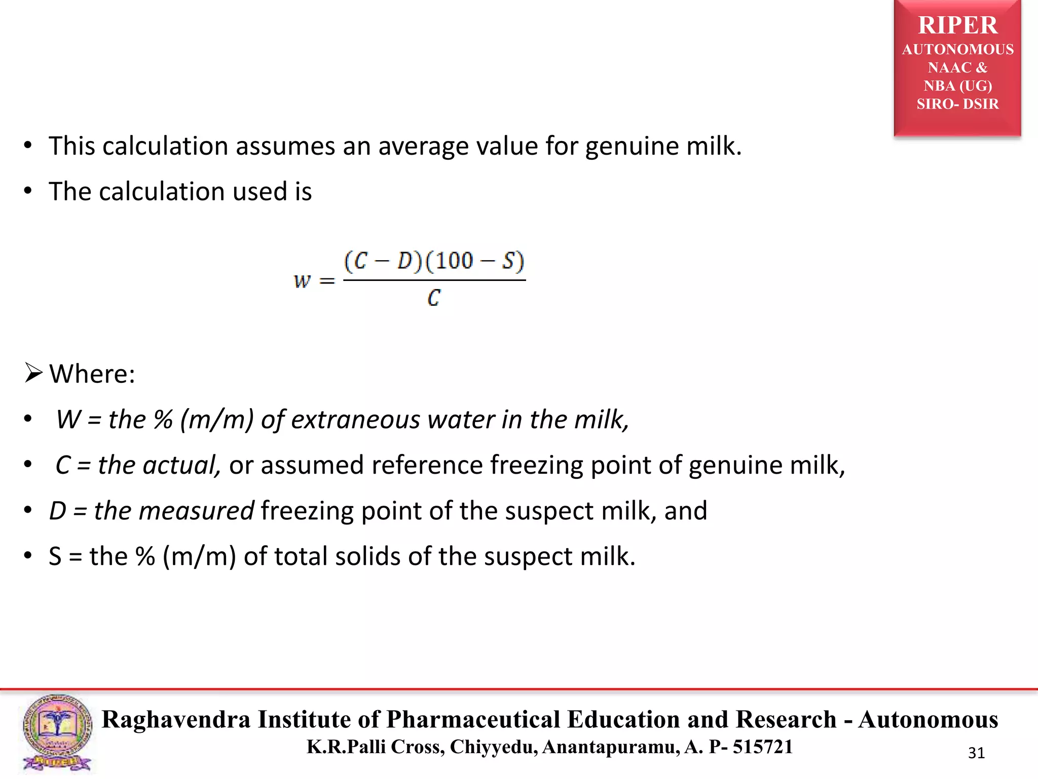Detection of Adulterants and Contaminants of Milk. | PPTX