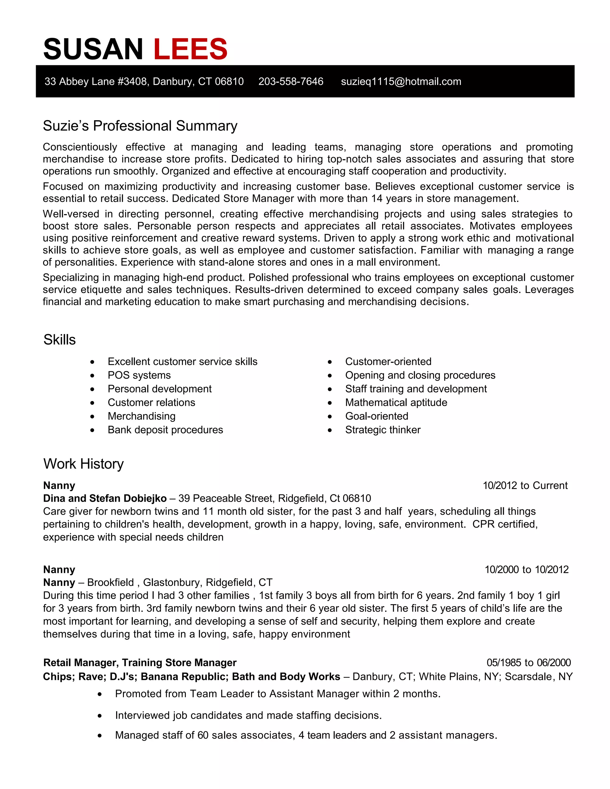 SUSAN LEES Resume 4 (1) | DOC | Business Administration | Business