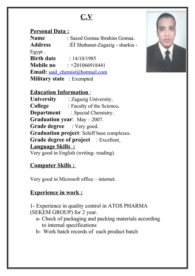 Cv of said with photo | PDF