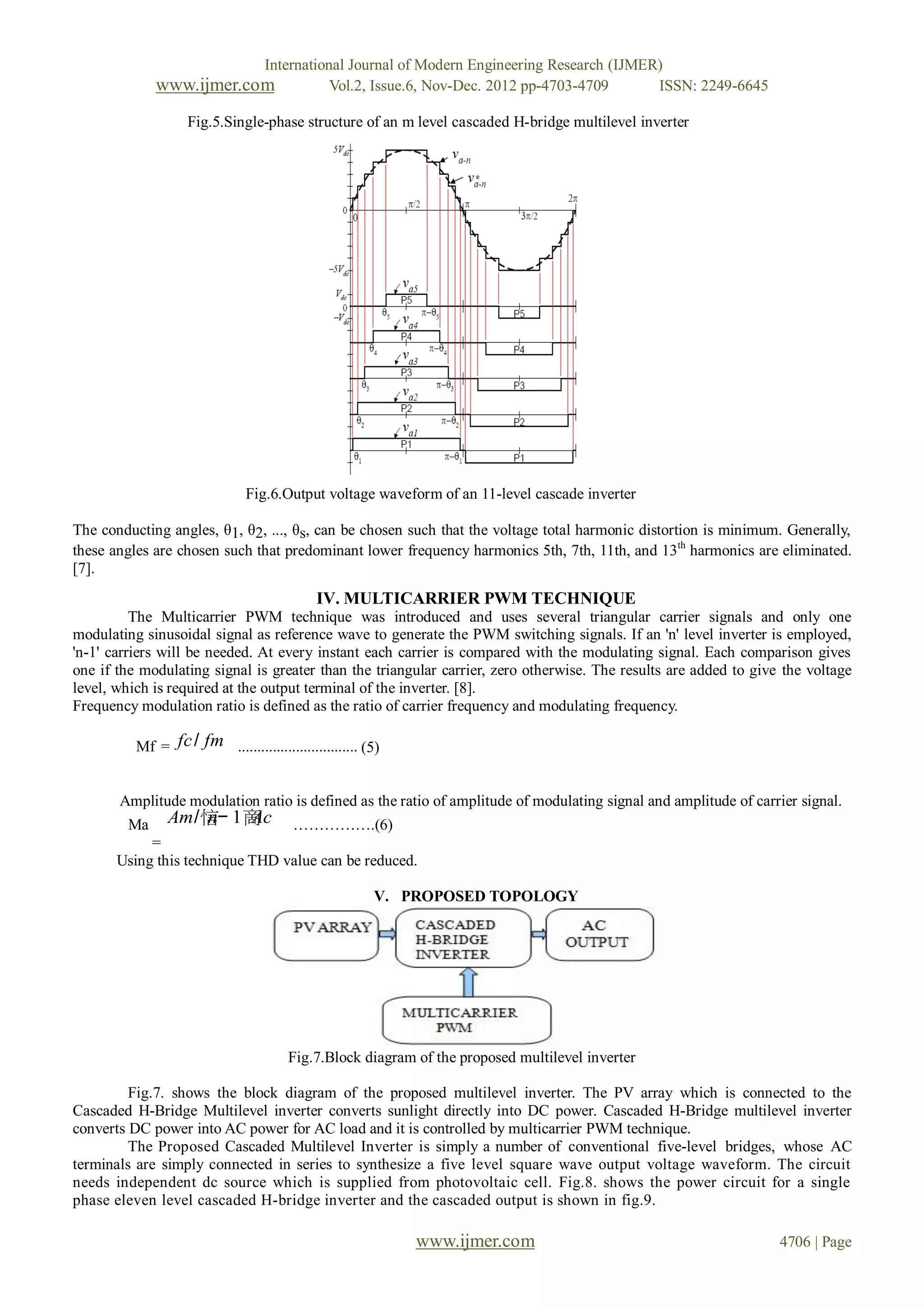 A Single Phase Eleven Level Cascaded H Bridge Multilevel Inverter For Photovoltaic Systems Using