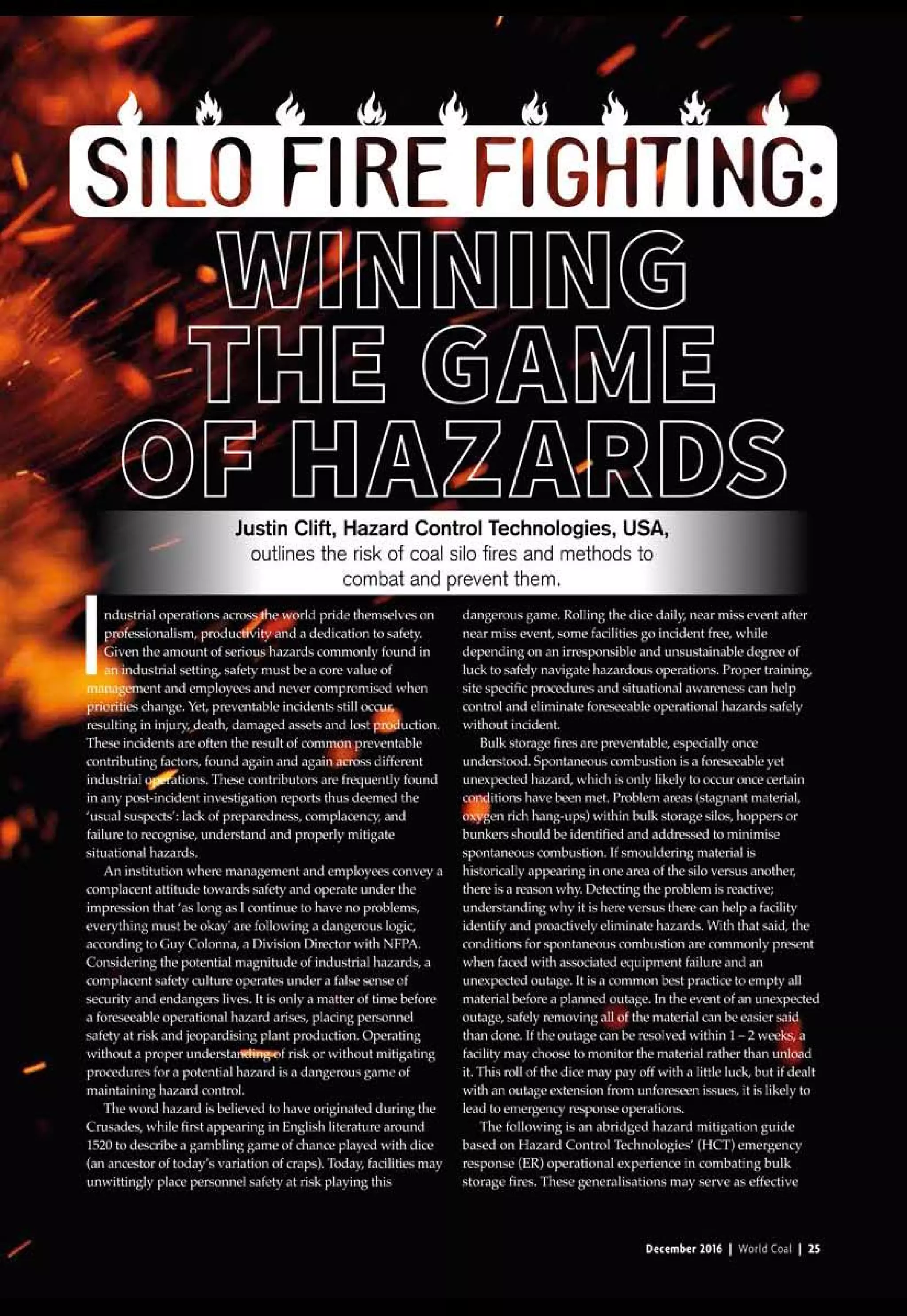Silo Fire Fighting-Winning the Game of Hazards World Coal Dec16 | PDF