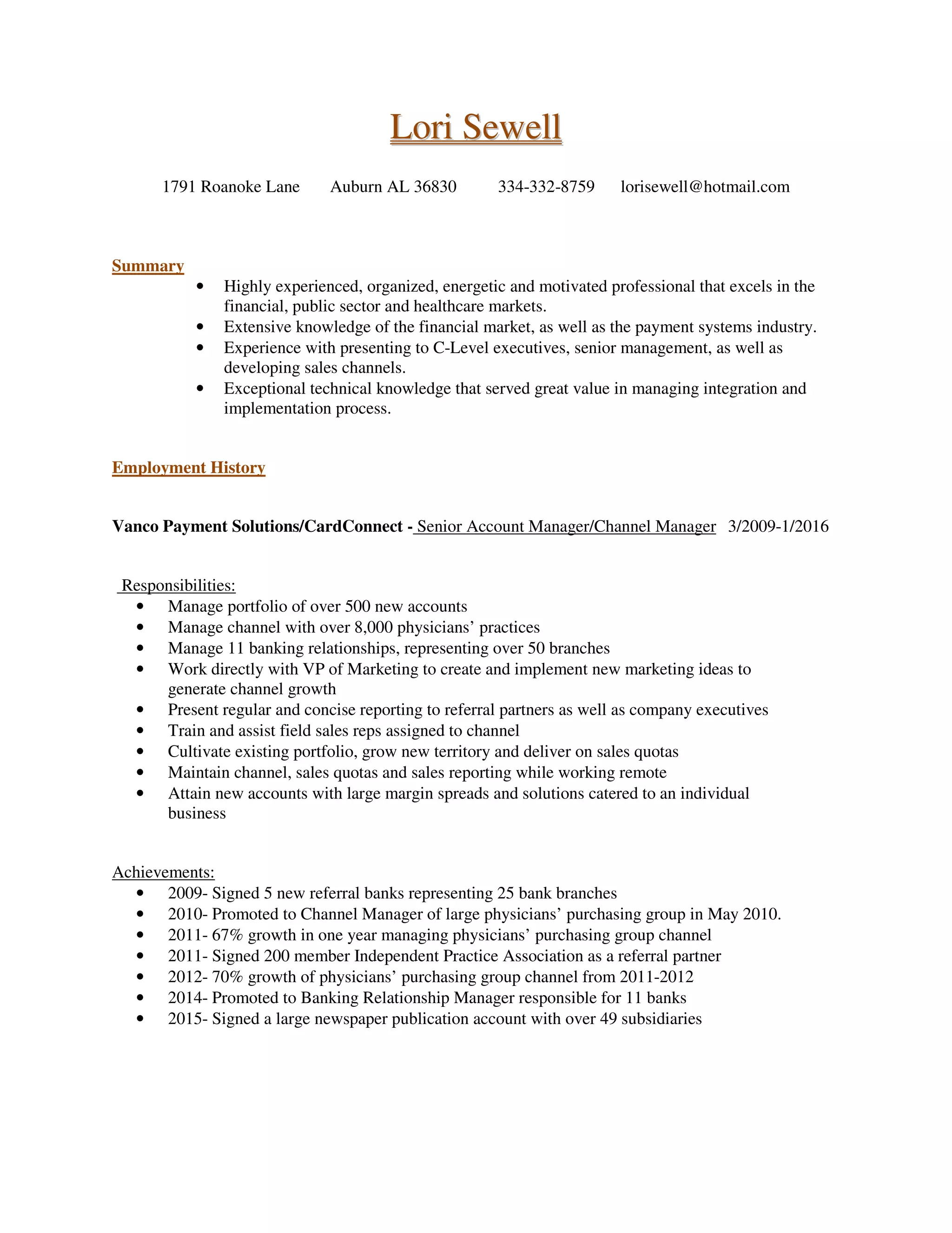 Lori Sewell Resume 2-2-16 | PDF