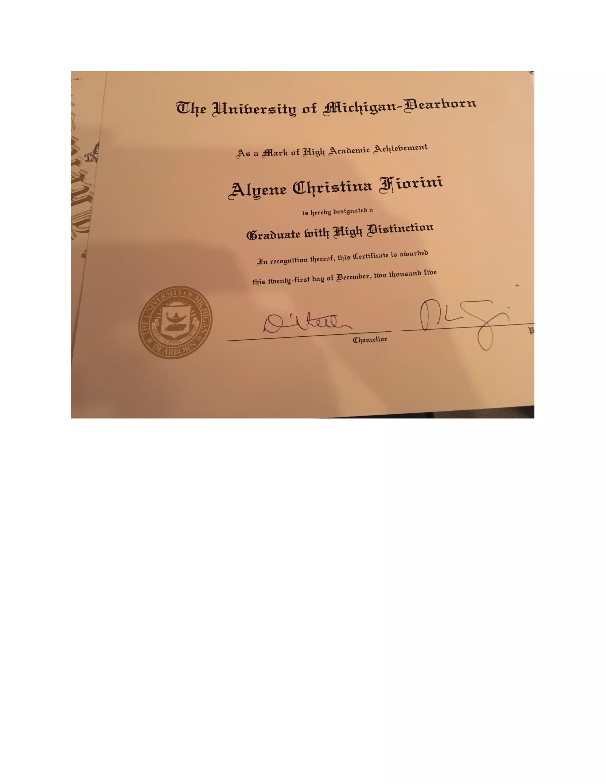 University of Michigan High Distinction certificate | PDF
