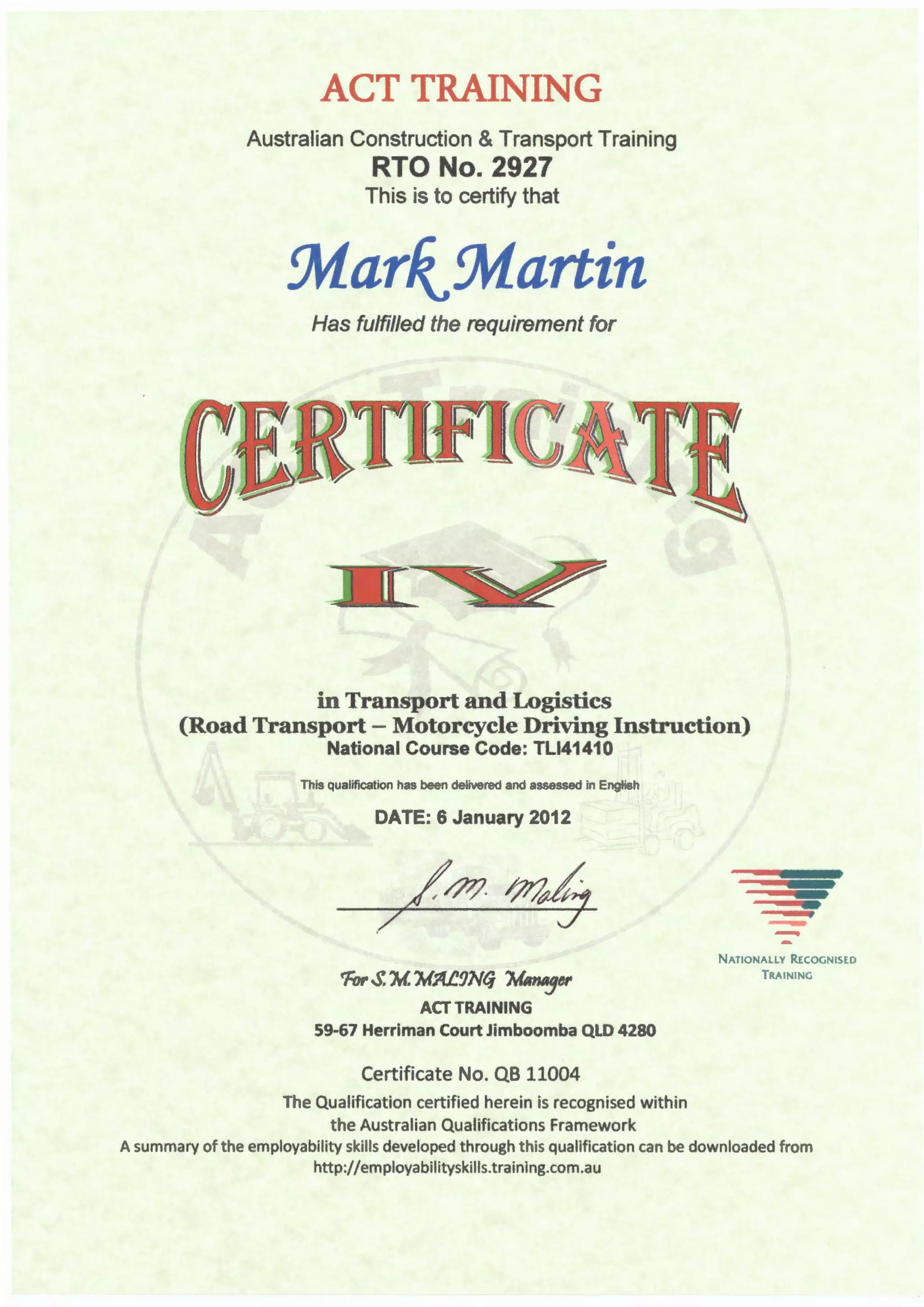 TLI41410 Certificate IV in Transport & Logistics (Road Transport ...
