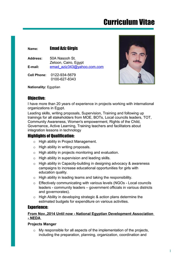 Emad Aziz-Curriculum Vitae | PDF