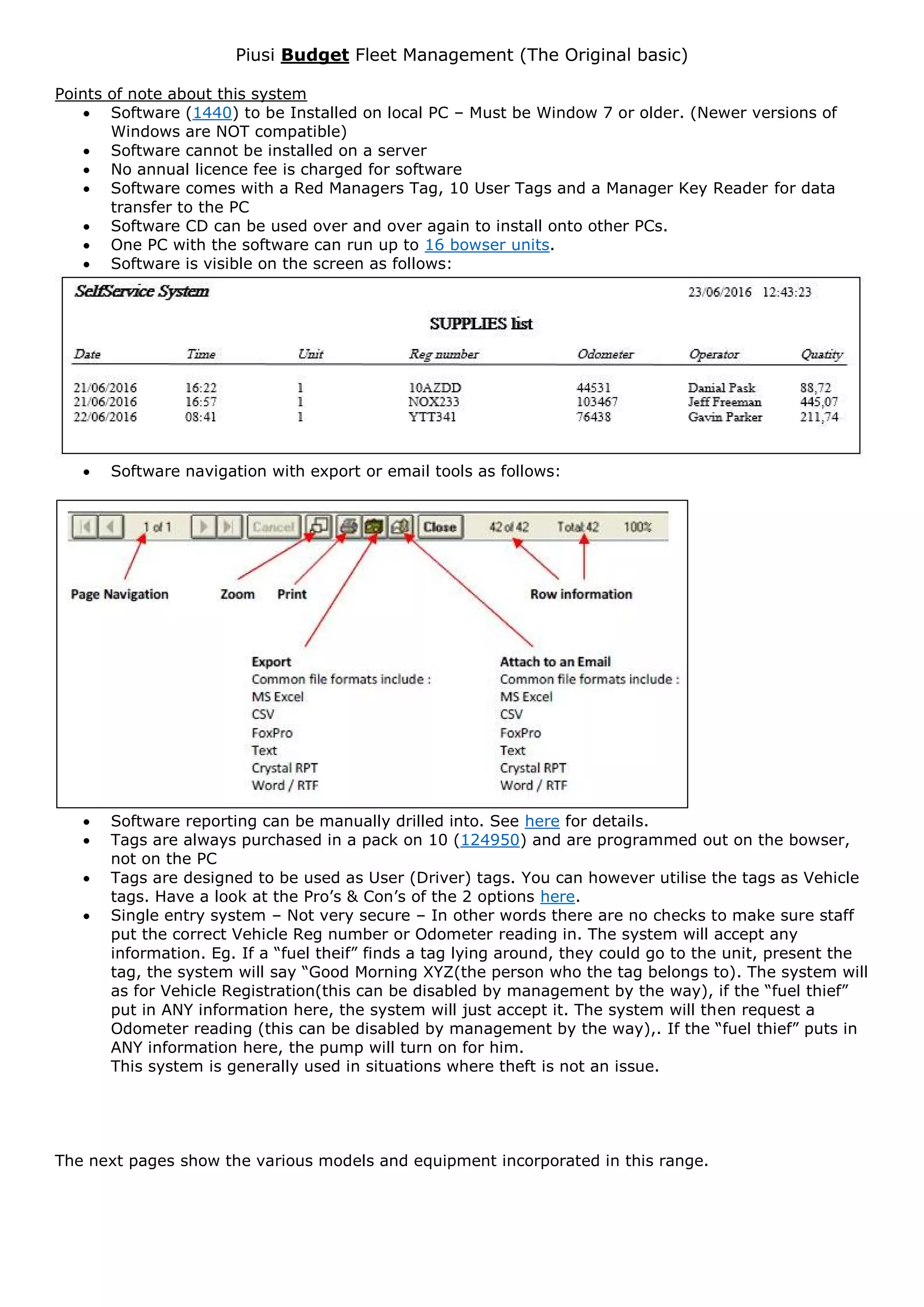 Piusi Budget Fleet Management (The Original basic) | PDF
