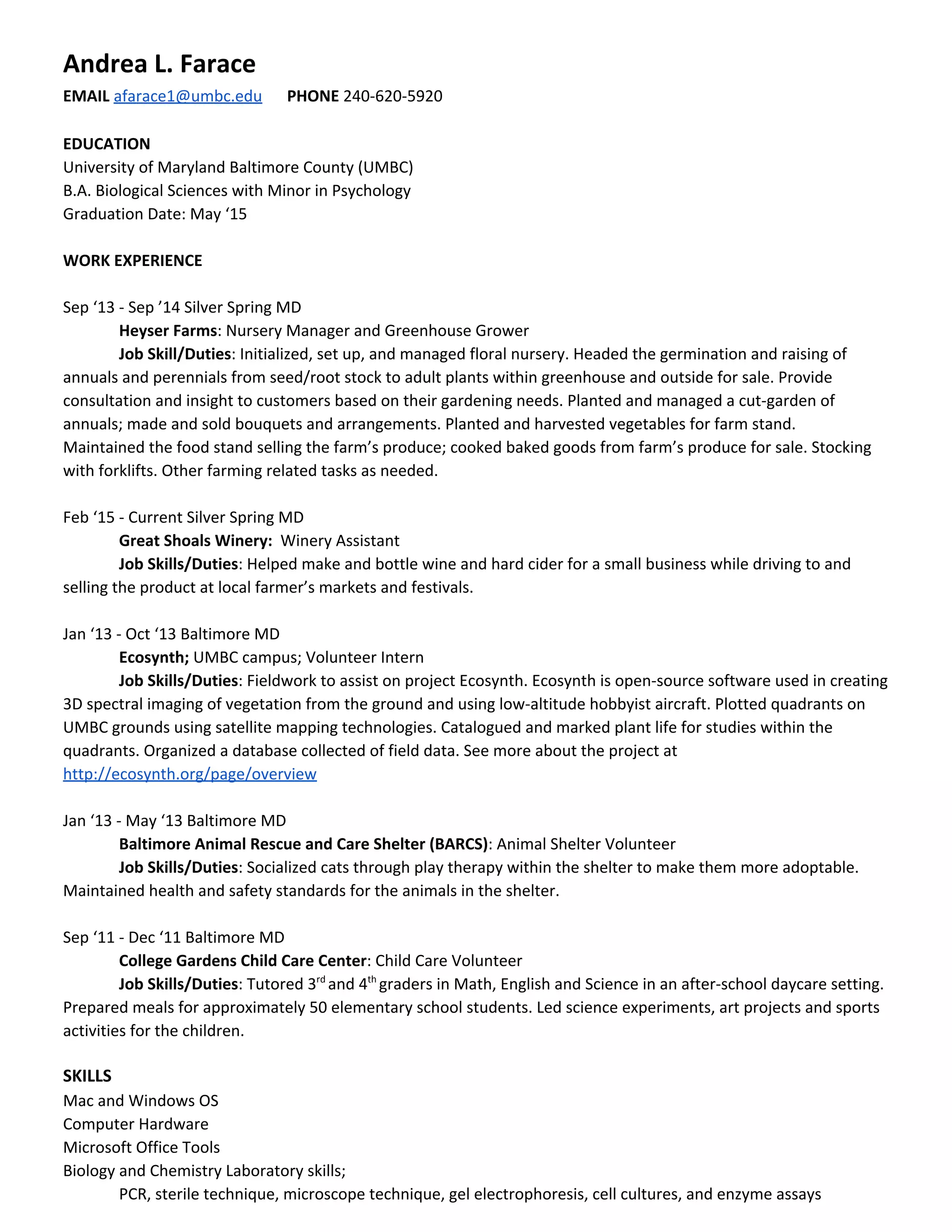 AndreaFaraceResume | PDF | Agriculture | Industries